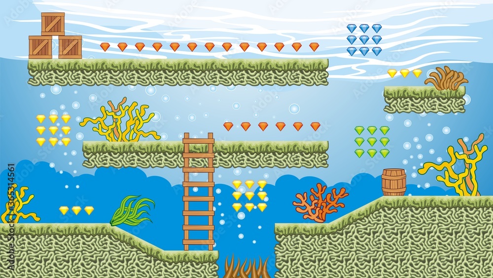 Vektorová grafika „Tile set platform for game, A set of layered vector ...