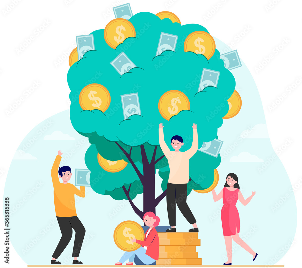 Finance, revenue, financial growth concept. Rich people growing plant ...