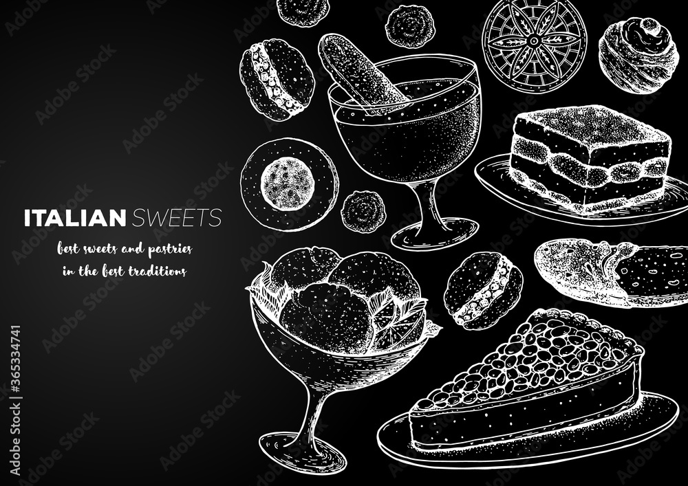 Italian dessert vector illustration. Italian sweet hand drawn sketch ...