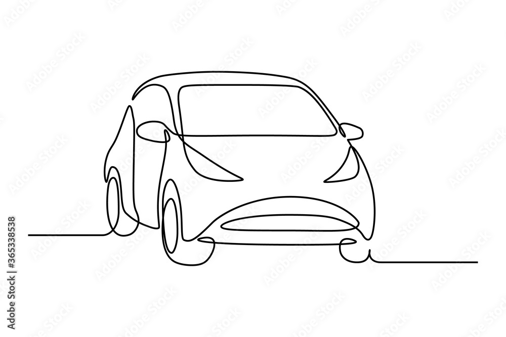 Abstract small car in continuous line art drawing style. Minimalist ...