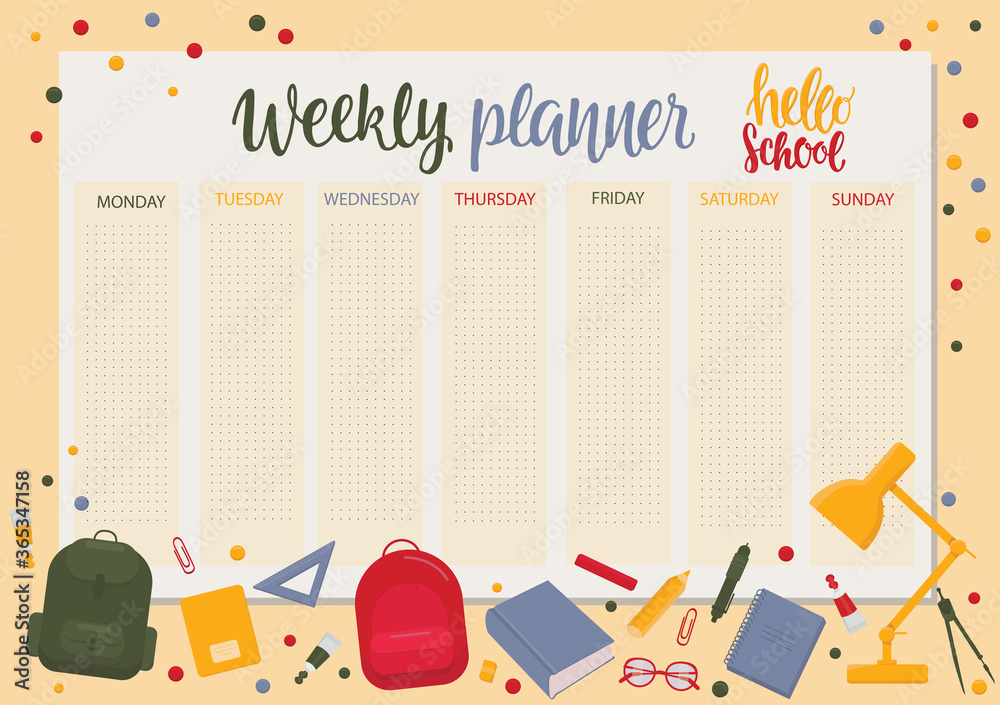 Weekly planner for student - Back to school collection. Ready to print ...