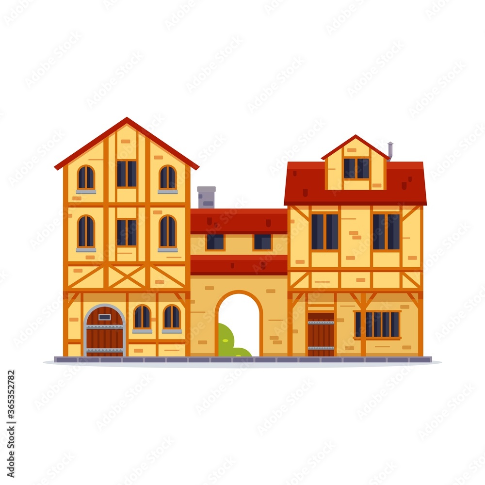 Medieval residential mansion icon in flat style. Middle age European ...