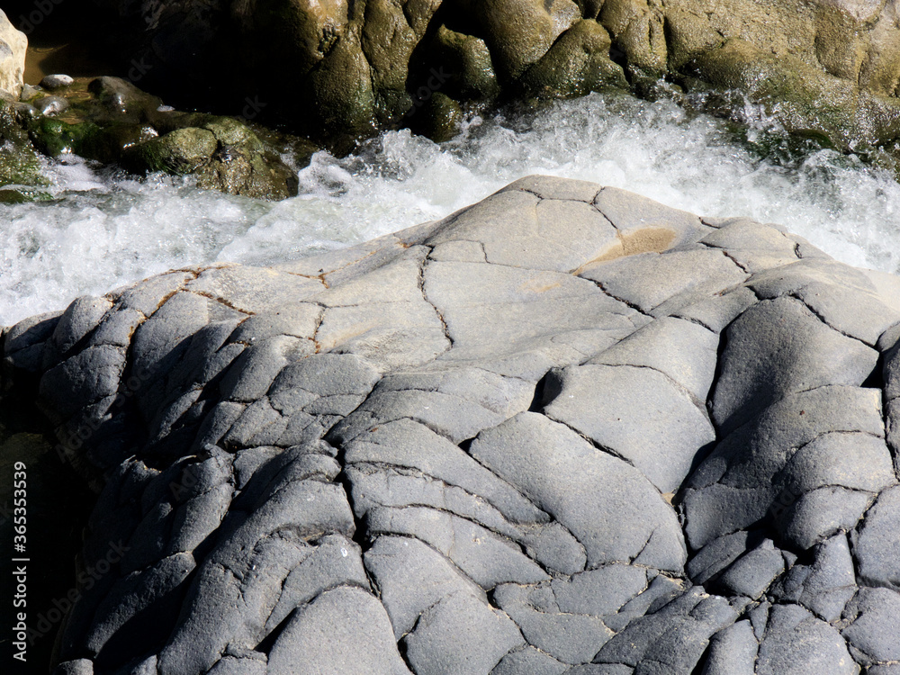 Water Flowing On Volcanic Rock Of Simeto River, One Of Landmark Of ...