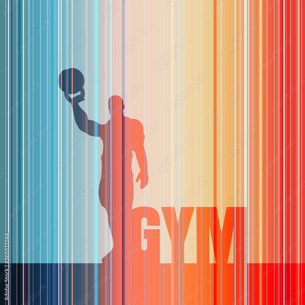 Bodybuilder with kettlebell outline silhouette. Gym word. Invitation ...