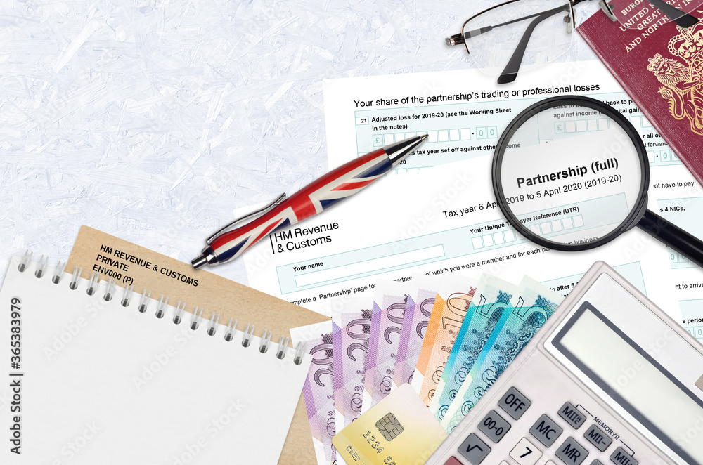 English Tax form sa104 Partnership from HM revenue and customs lies on ...