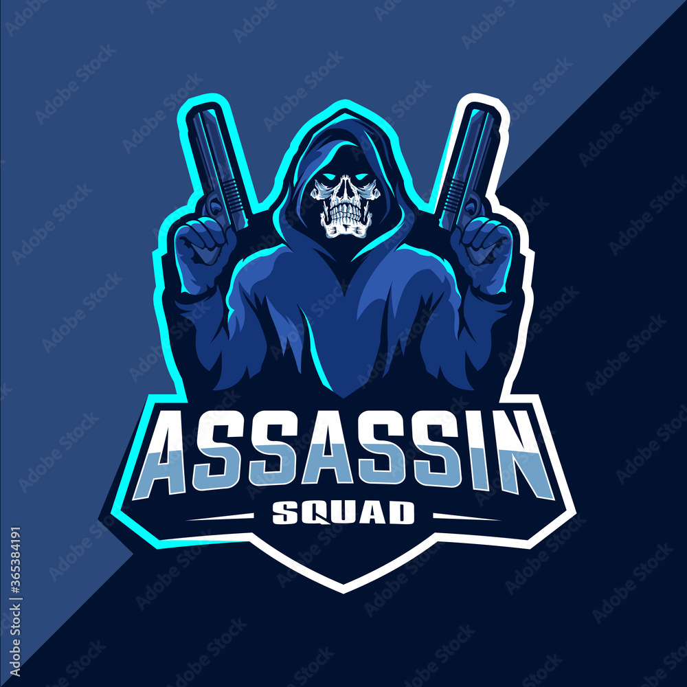 Assassin skull with guns mascot esport logo vector Stock Vector | Adobe ...