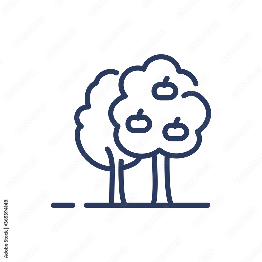 Orchard thin line icon. Garden, fruit grow, apple trees isolated ...