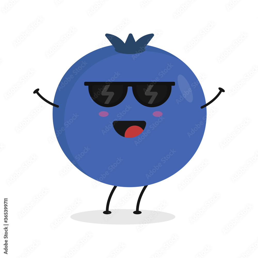 Cute flat cartoon blueberry illustration. Vector illustration of cute ...