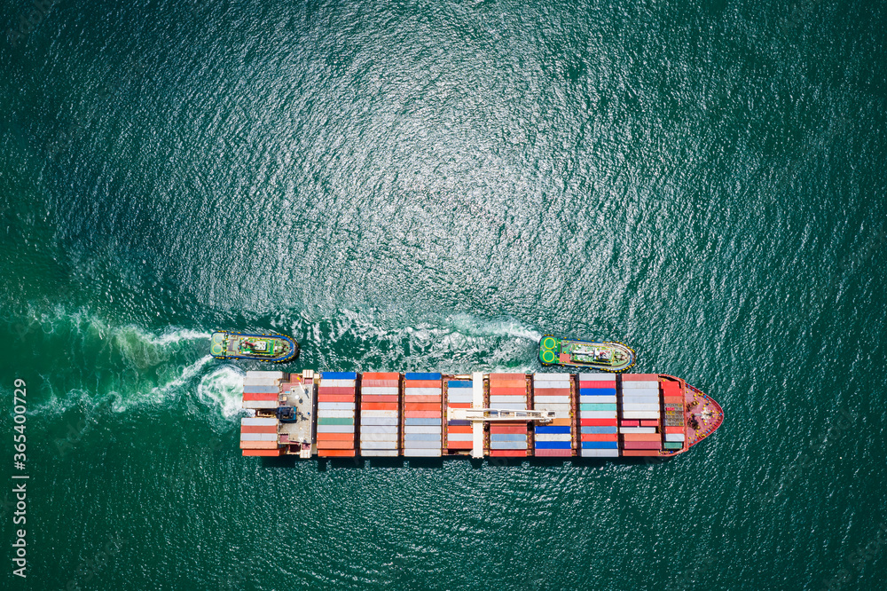 Container ship sailing the ocean, Business cargo logistics aerial view ...