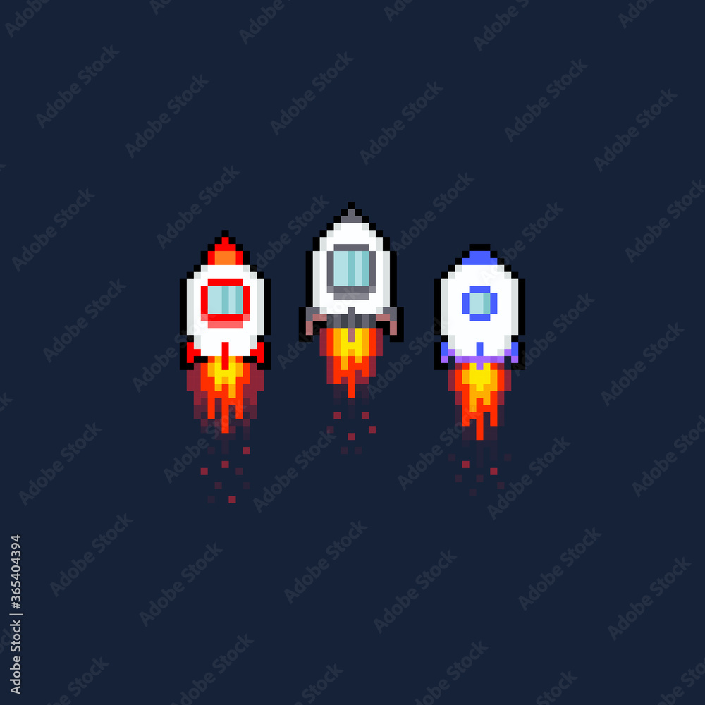 Pixel art cartoon space rocket icon set. Stock Vector | Adobe Stock