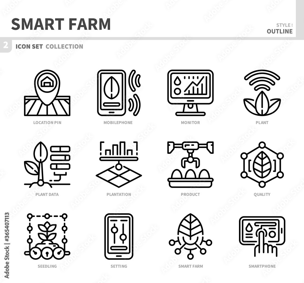 smart farm icon set,outline style,vector and illustration Stock Vector ...