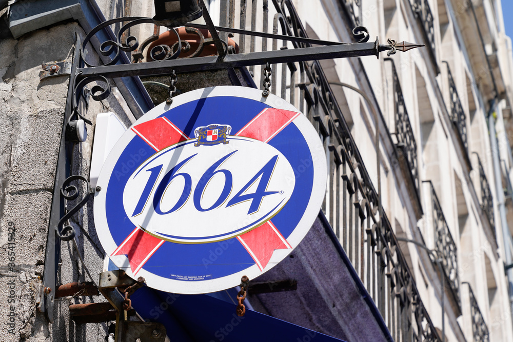 1664 kronenbourg logo sign on french beer pub logo signage bar ...