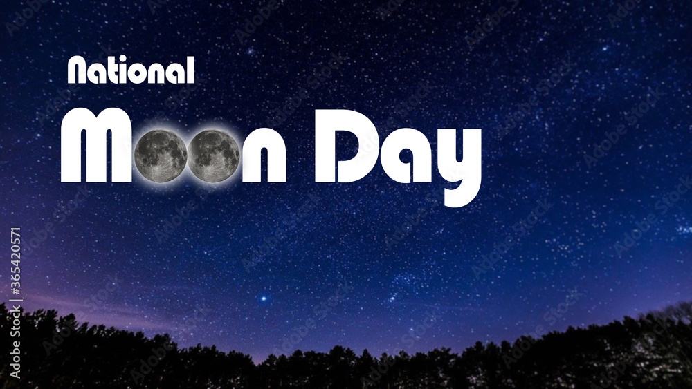 National moon day text in blue dark sky with stars Stock Photo | Adobe ...