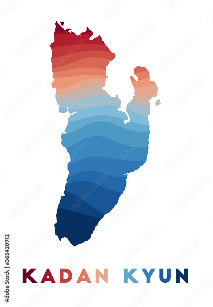 Kadan Kyun map. Map of the island with beautiful geometric waves in red ...