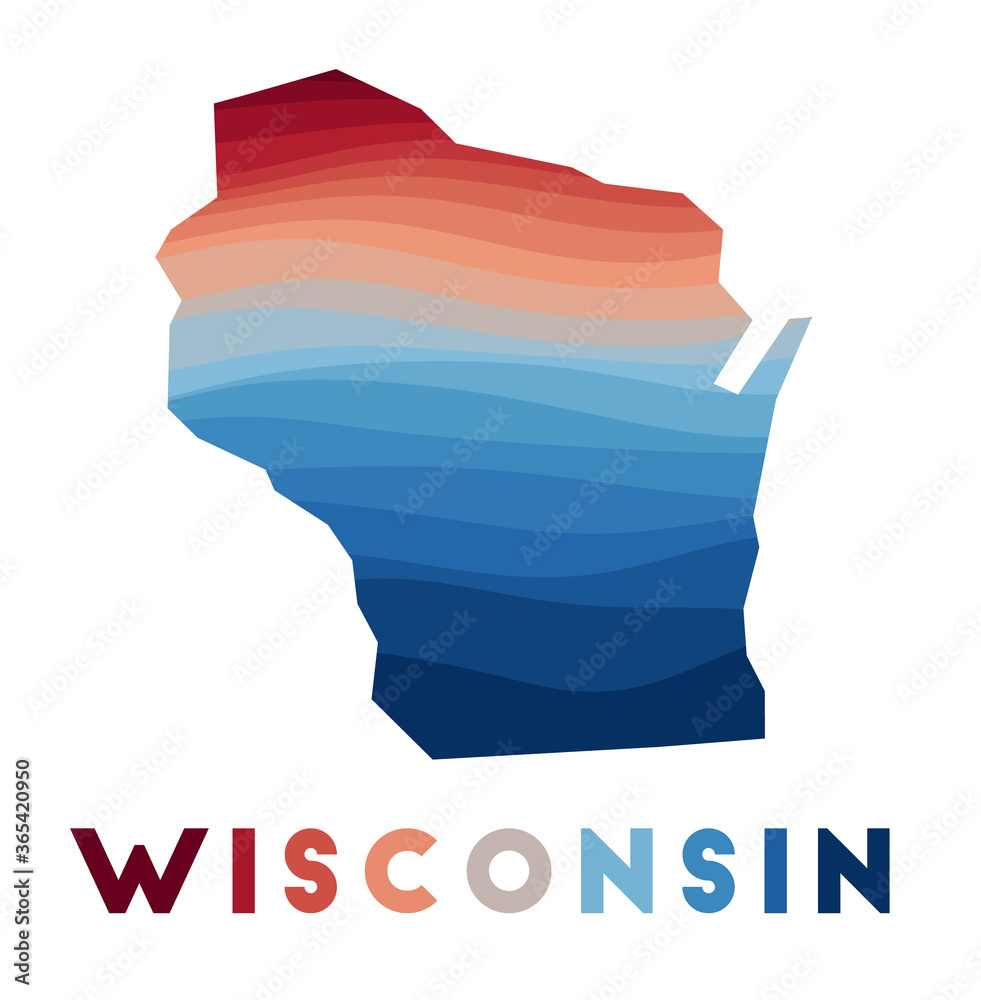 Wisconsin map. Map of the us state with beautiful geometric waves in ...