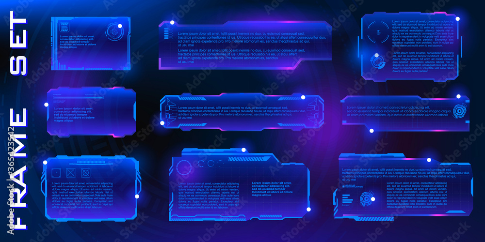 Set holographic pop-up frames or screens with information. Sparkling ...