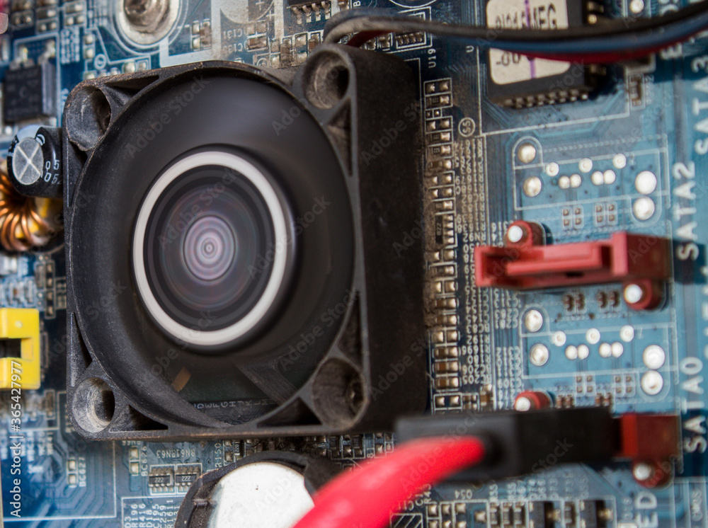 Fan. Southbridge. Chipset. Motherboard. Old computer. Electronic ...