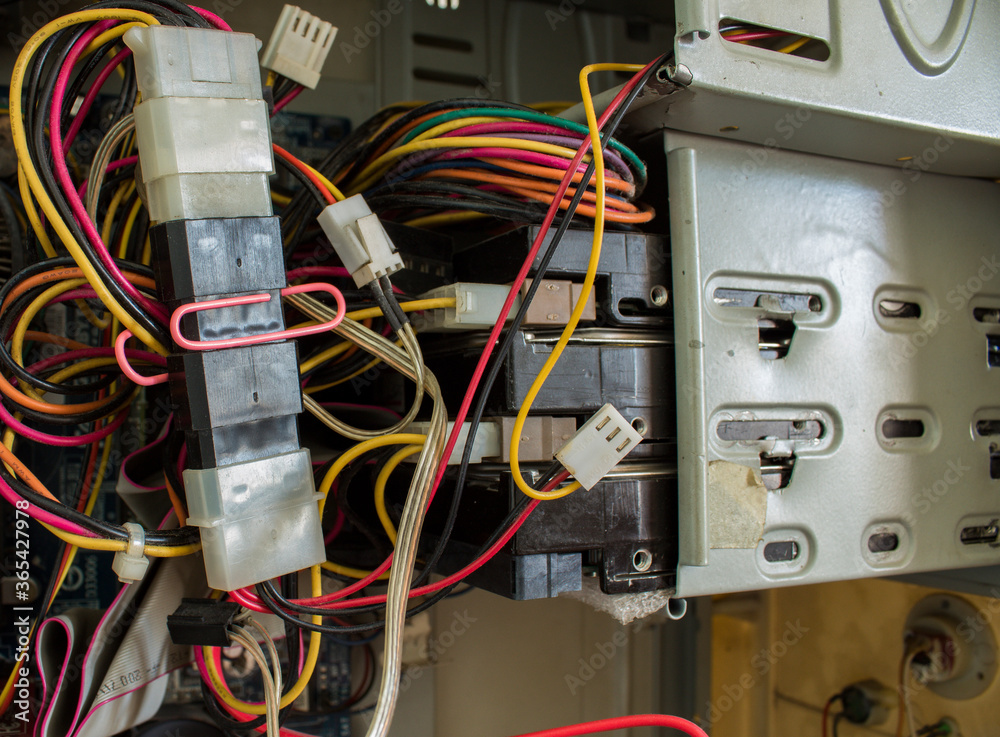 Inside details of the old computer desktop. Old PC. HDD. Hard Disc ...