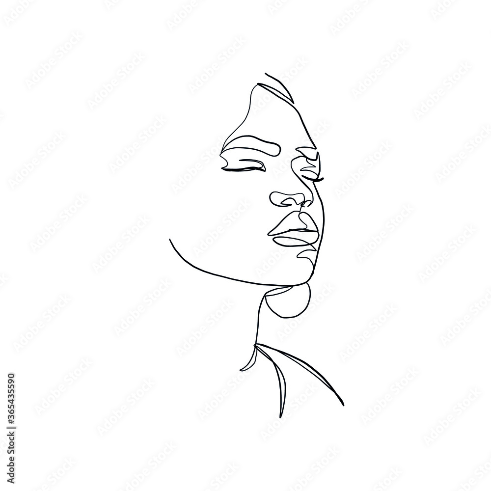 One line vector woman portrait. Linear female face. Single abstract ...