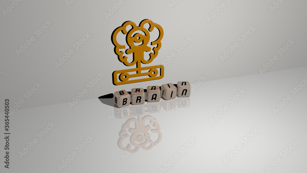 3D representation of BRAIN with icon on the wall and text arranged by ...