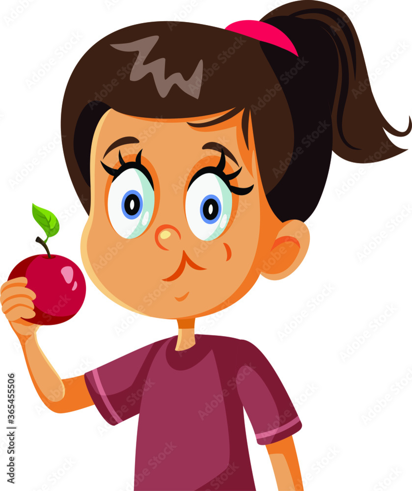 Cute Girl Eating an Apple Vector Cartoon Stock Vector | Adobe Stock