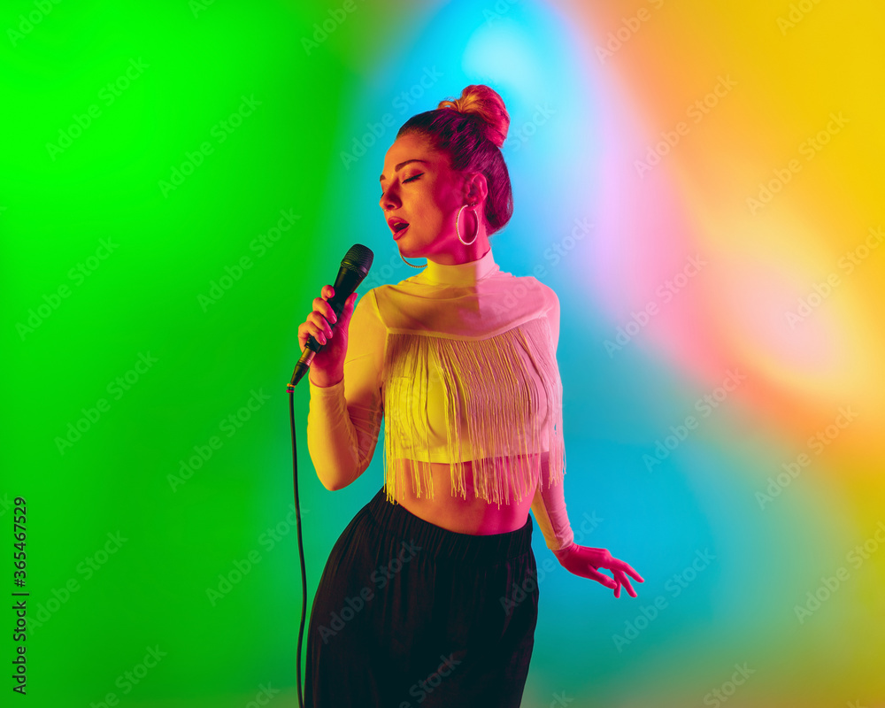 Beautiful. Young female caucasian inspired and expressive musician ...