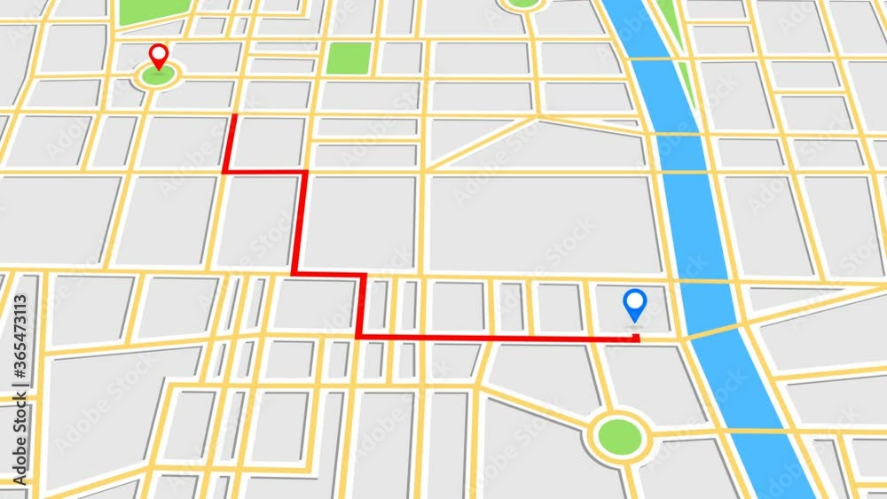 Navigation map with checkpoints icons. Creating two routes - Traveling ...
