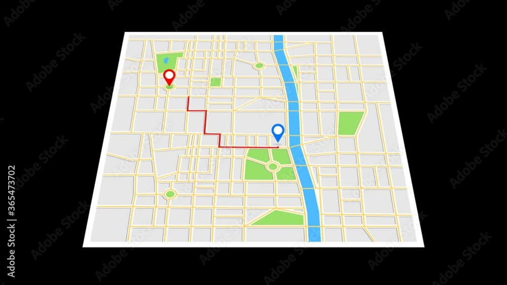 Navigation map with two checkpoints icons. Creating two routes ...