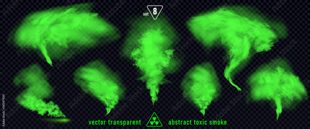 Green smoke set 8 isolated on transparent background. Magic mist cloud ...