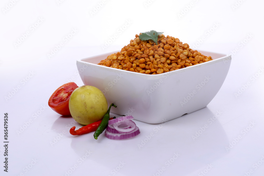 Fried Salted Chana Dal, Snacks for every occasion, white bowl on white ...