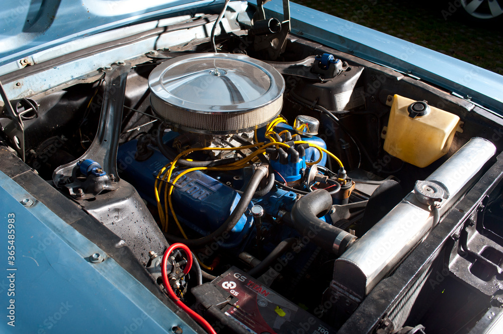 engine of a Ford Mustang Coupe of 1965 Stock Photo | Adobe Stock