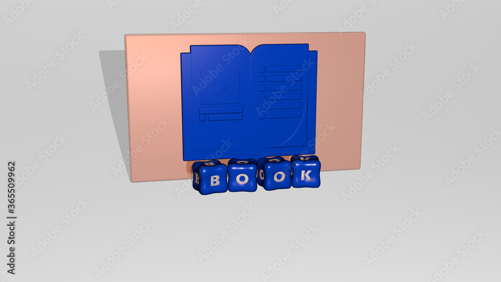 3D representation of book with icon on the wall and text arranged by ...