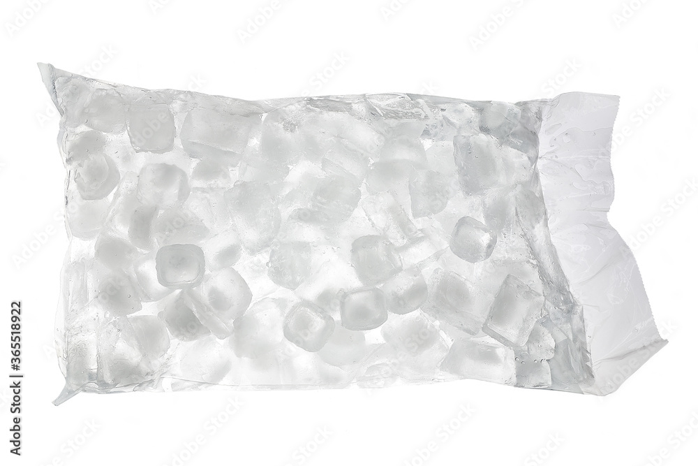 Backlit ice cubes in plastic bag, bagged ice or packaged ice mock up ...