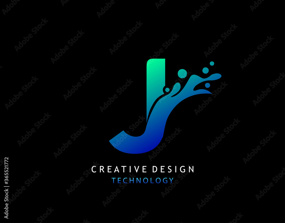 Letter J Water Splash Logo. Modern Techno Alphabetical Icon, Template ...