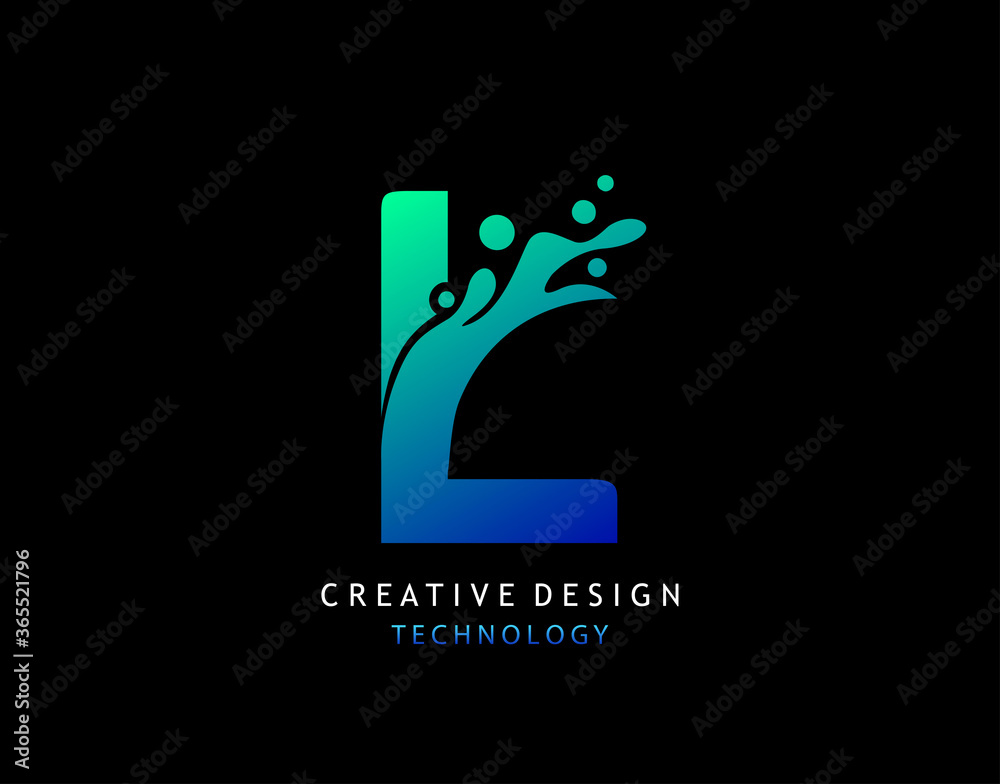 Letter L Water Splash Logo. Modern Techno Alphabetical Icon, Template ...