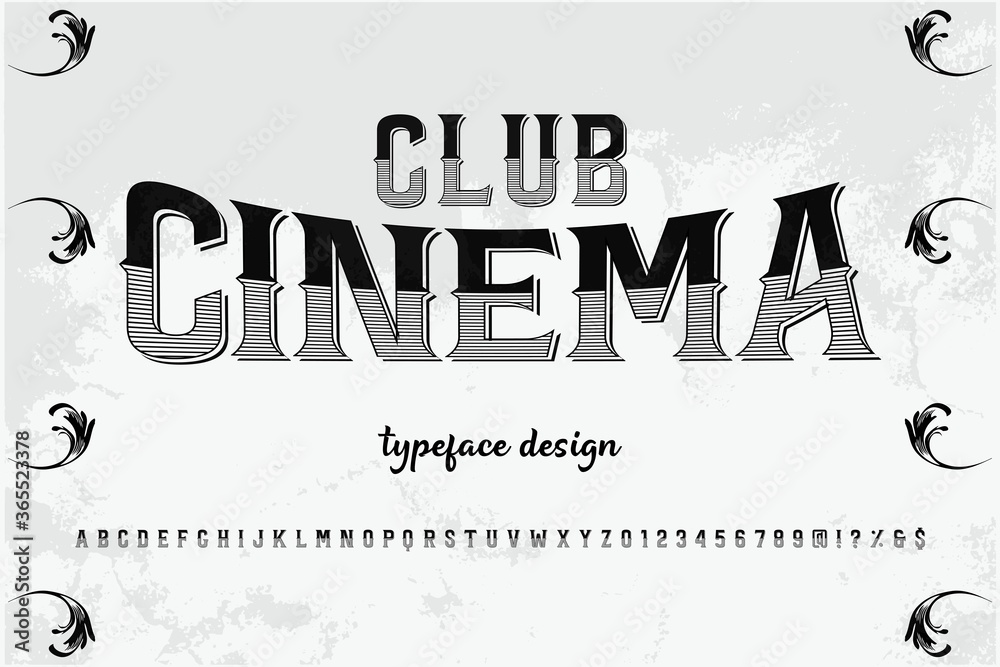 vintage font, typography vector, black and white background, vector ...