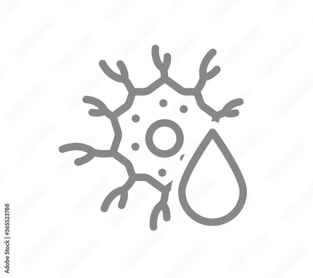 Nerve cell with drop line icon. Neural tissue, neurotransmitters symbol ...