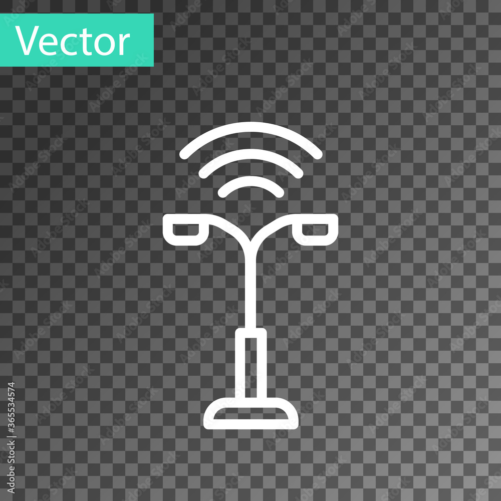 White line Smart street light system icon isolated on transparent ...