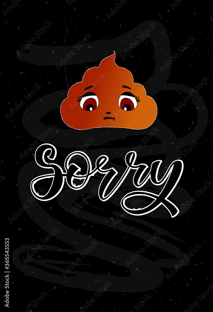 Chalk card with cartoon poop illustration and lettering. Imitation of ...