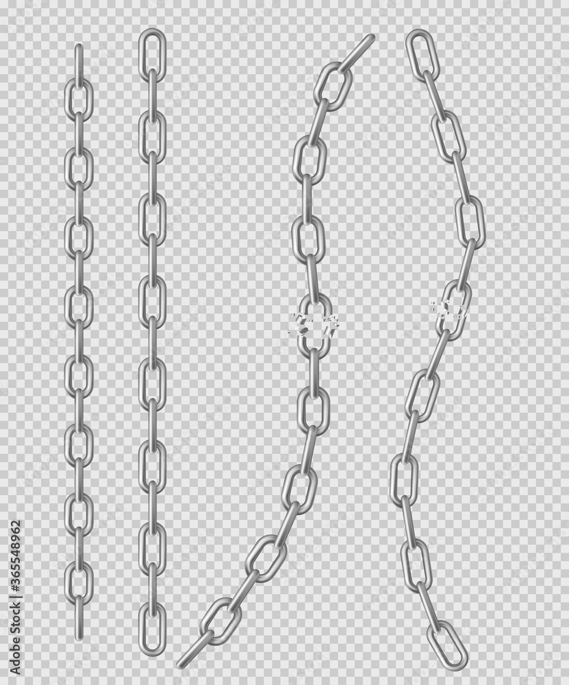 Metal chain with whole and break links made of silver, chrome or steel ...