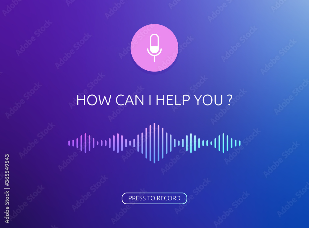 Voice assistant vector window template. Voice recognition soundwave ...
