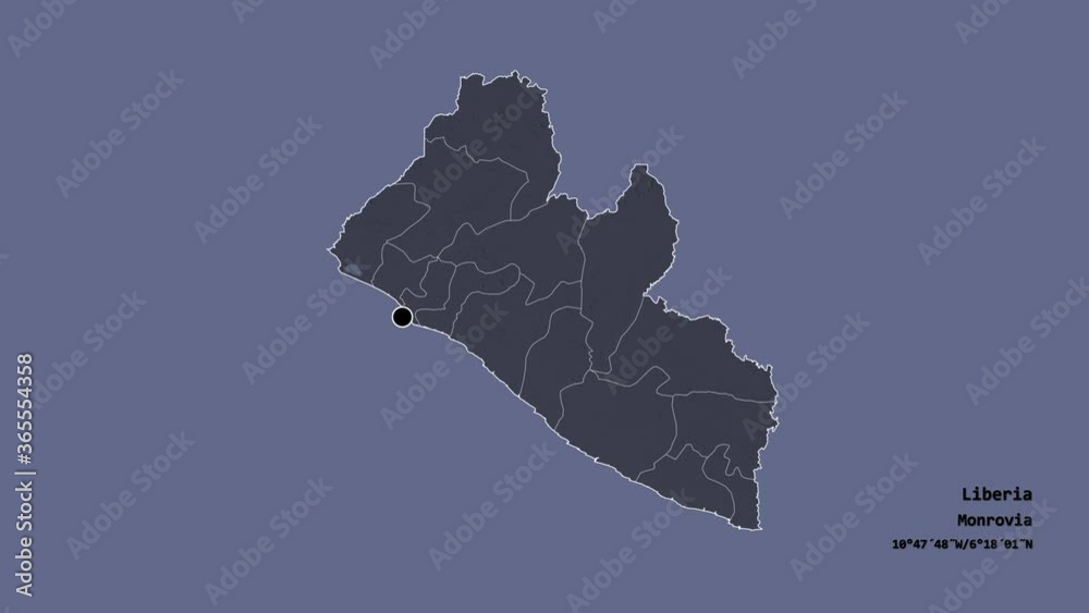 Nimba, county of Liberia, with its capital, localized, outlined and ...