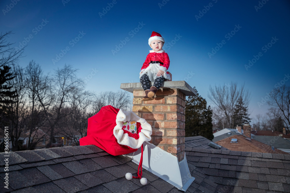 Photoshopped baby in Cosplay Santa outfit sitting on chimney with ...
