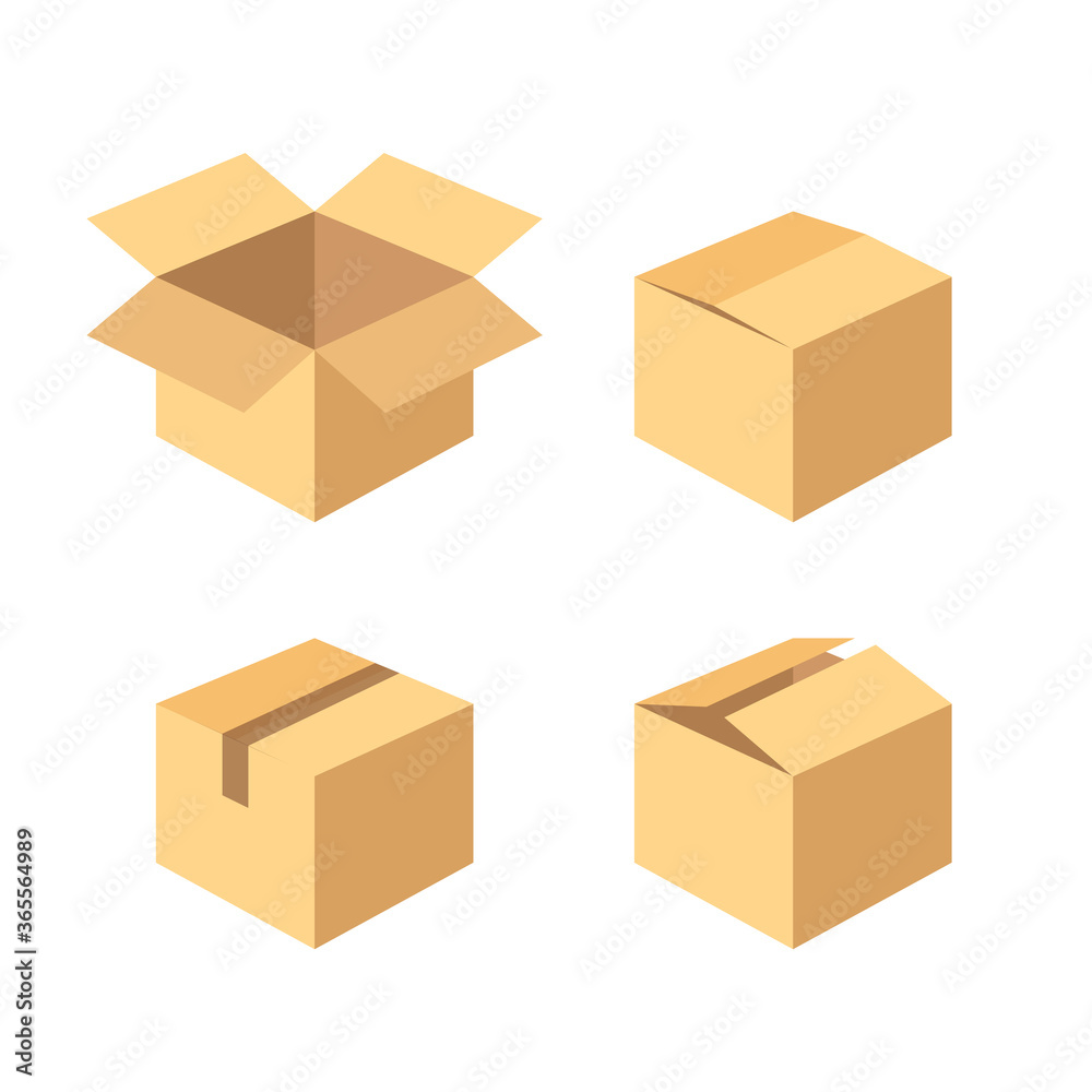 Carton recycle brown box icons. Close open half open for delivery ...