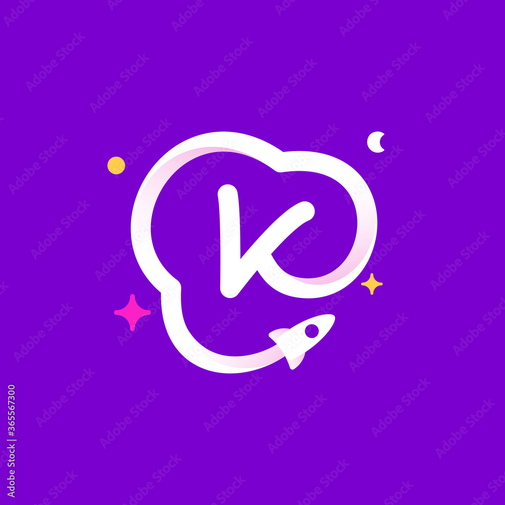 Logo template letter K with planets, rocket launch and stars. Stock ...