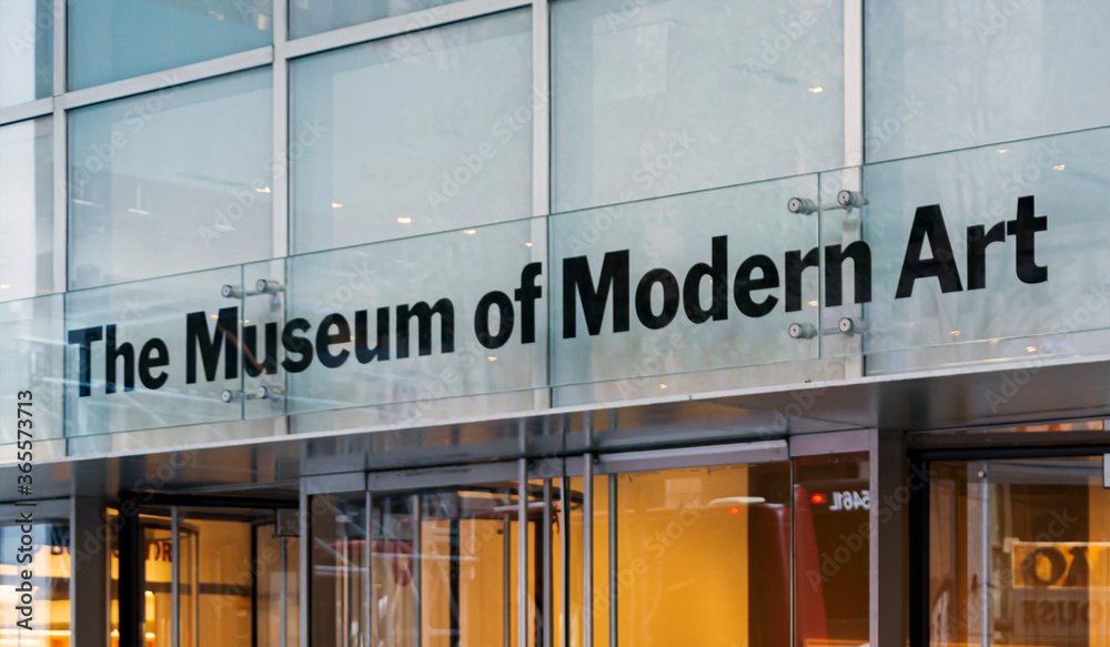 Main entrance with glass doors of the MoMA (Museum of Modern art) In ...