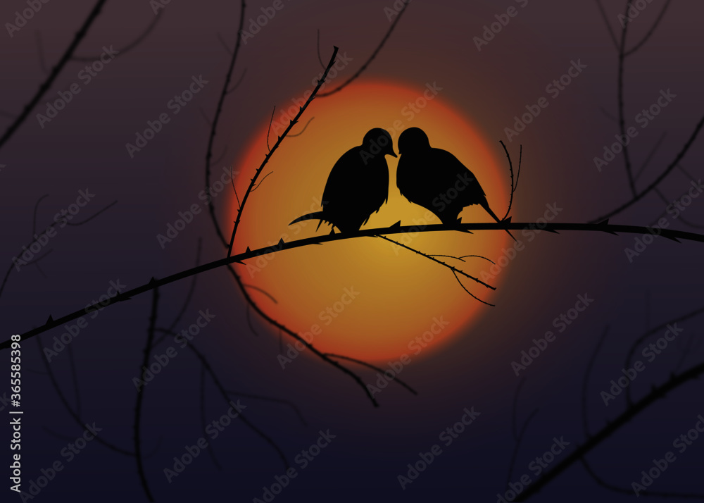 Beautiful abstraction of birds on a branch of tree isolated concept ...