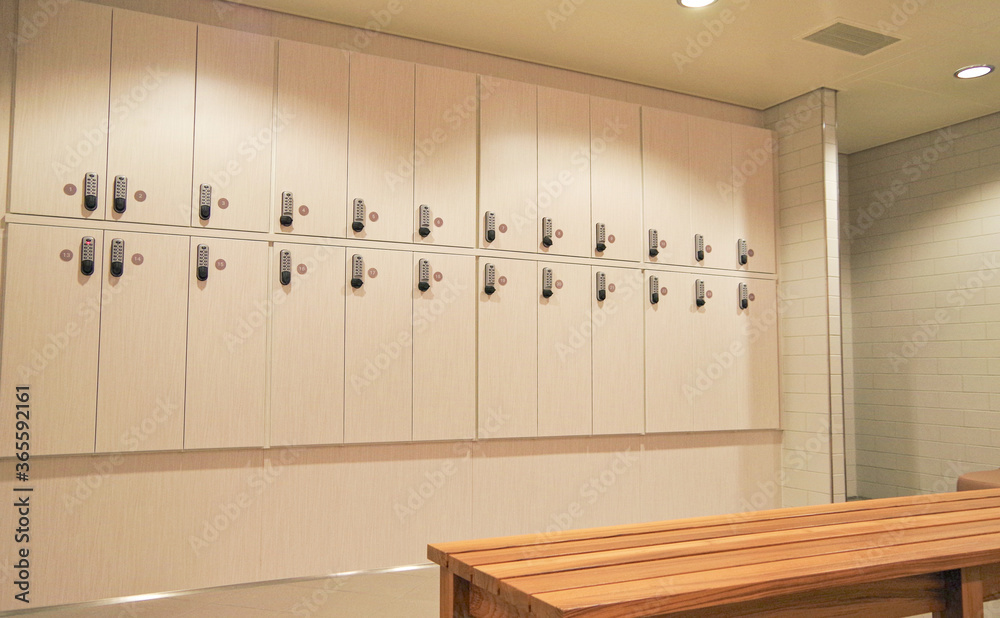 View into mens locker or changing room inside spa or wellness area with ...