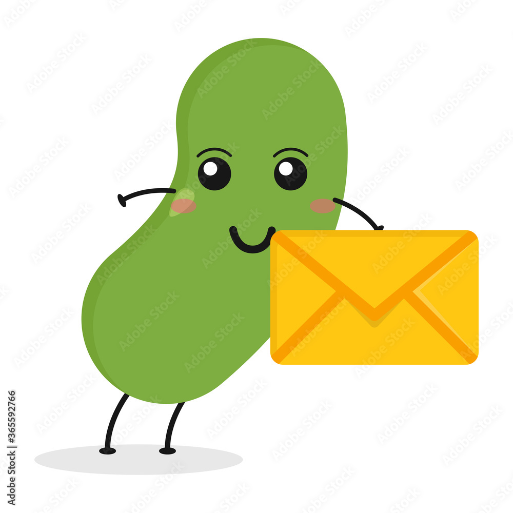 Cute Flat Cartoon Green Bean Holding An Envelope Illustration Vector Illustration Of Cute Bean