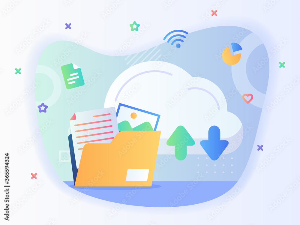 File folder icon background upload download cloud file management ...